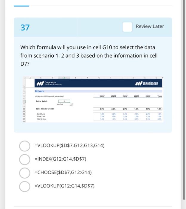 Solved Which formula will you use in cell G10 to select the | Chegg.com