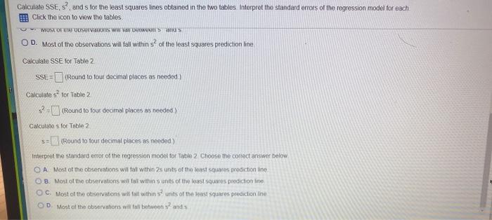 Solved Calculate SSE, s, and for the least squares lines | Chegg.com