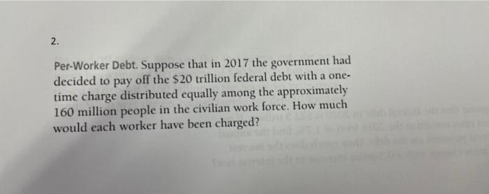 Solved 2. Per-Worker Debt. Suppose that in 2017 the | Chegg.com