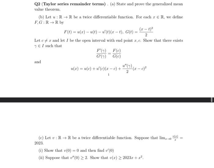 Solved Q2 (Taylor series remainder terms). (a) State and | Chegg.com