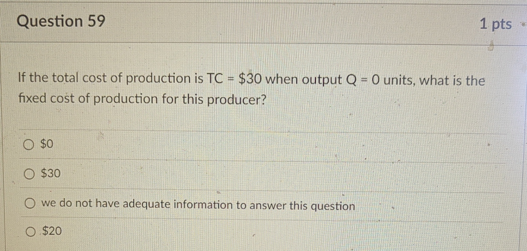 Solved Question 591 ﻿ptsIf the total cost of production is | Chegg.com