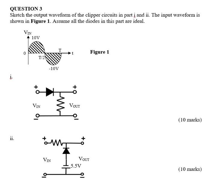 Solved QUESTION 3 Sketch the output waveform of the clipper | Chegg.com