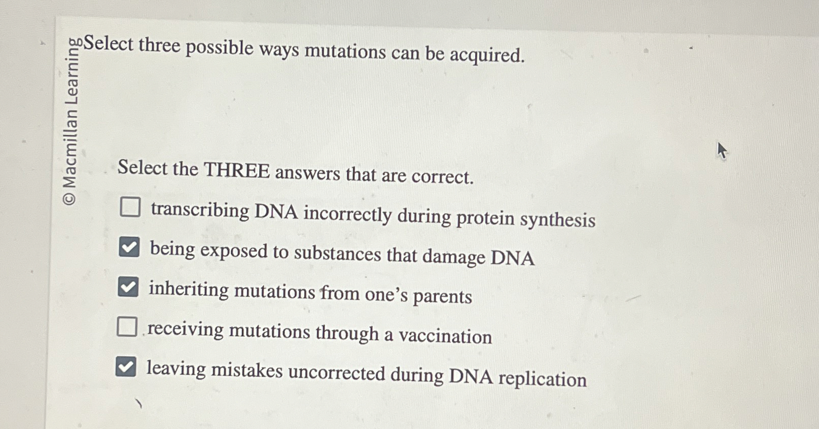 Solved ?00 ﻿Select three possible ways mutations can be | Chegg.com