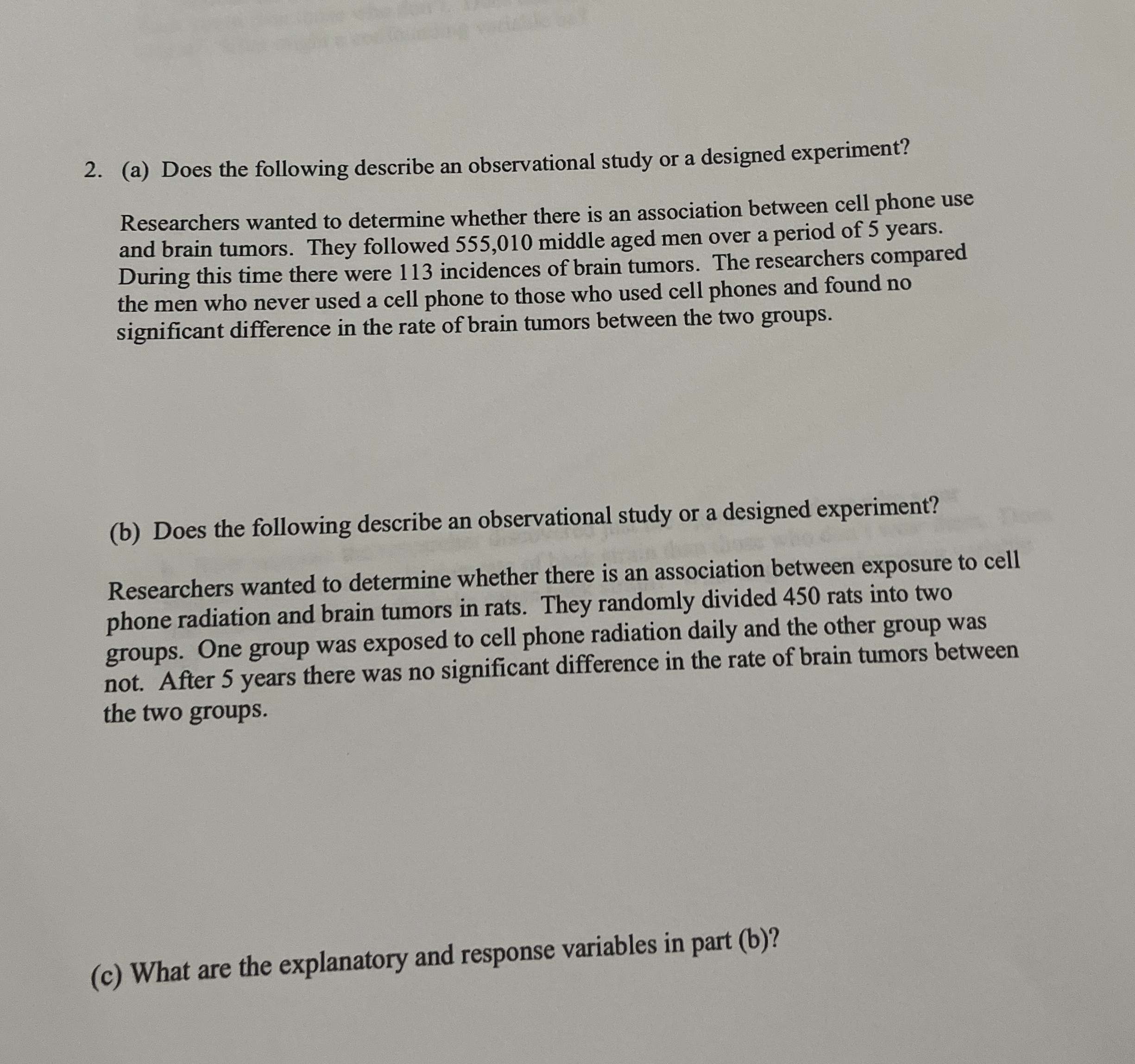 Solved (a) ﻿Does the following describe an observational | Chegg.com