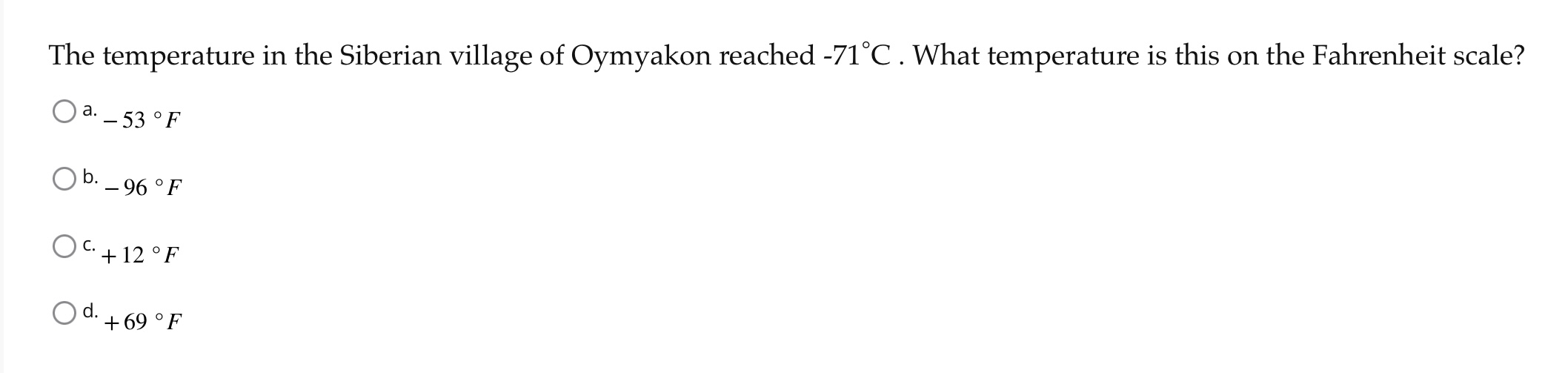 Solved The temperature in the Siberian village of Oymyakon | Chegg.com