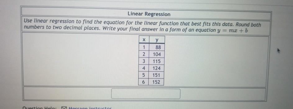 Solved Linear Regression Use linear regression to find the | Chegg.com
