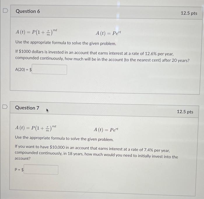 Solved A(t)=P(1+mr)mtA(t)=Pert Use the appropriate formula | Chegg.com