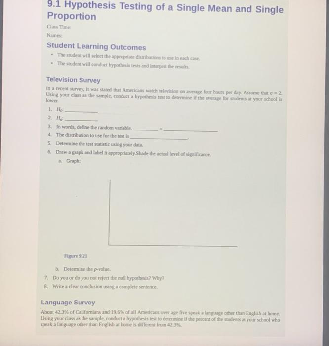 Solved 9.1 Hypothesis Testing of a Single Mean and Single | Chegg.com