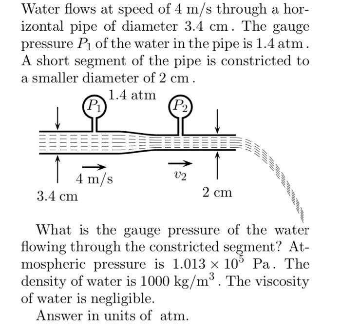 Solved Water flows at speed of 4 m/s through a horizontal | Chegg.com
