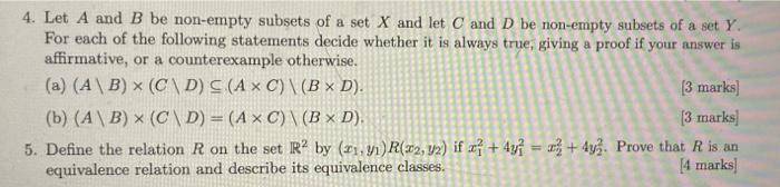 Solved a 4. Let A and B be non-empty subsets of a set X and | Chegg.com