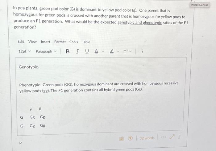 Solved In pea plants, green pod color (G) is dominant to | Chegg.com