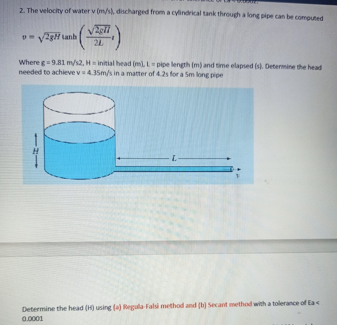 Solved The velocity of water v(ms), ﻿discharged from a | Chegg.com