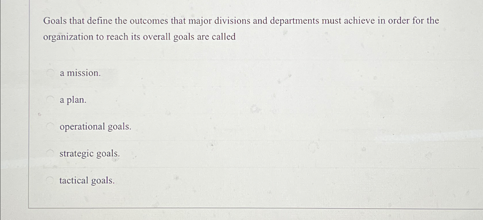Solved Goals that define the outcomes that major divisions | Chegg.com