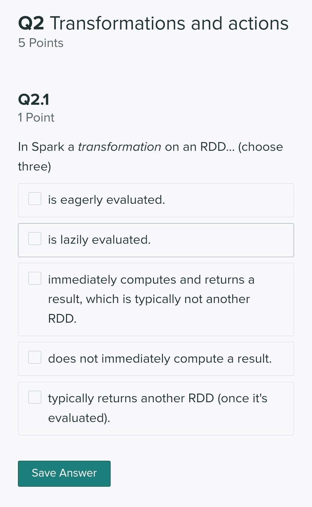 Solved Q2 Transformations and actions 5 Points Q2.1 1 Point | Chegg.com