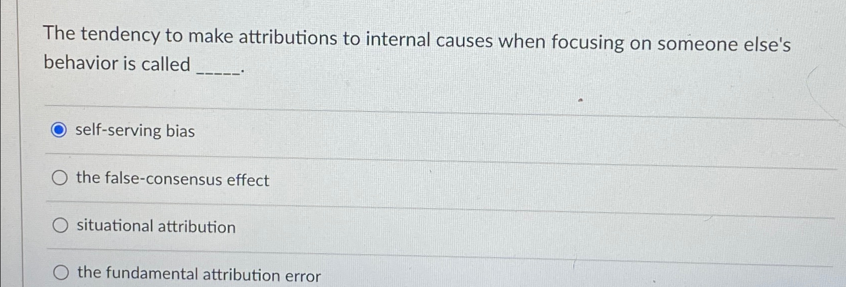 Solved The tendency to make attributions to internal causes | Chegg.com