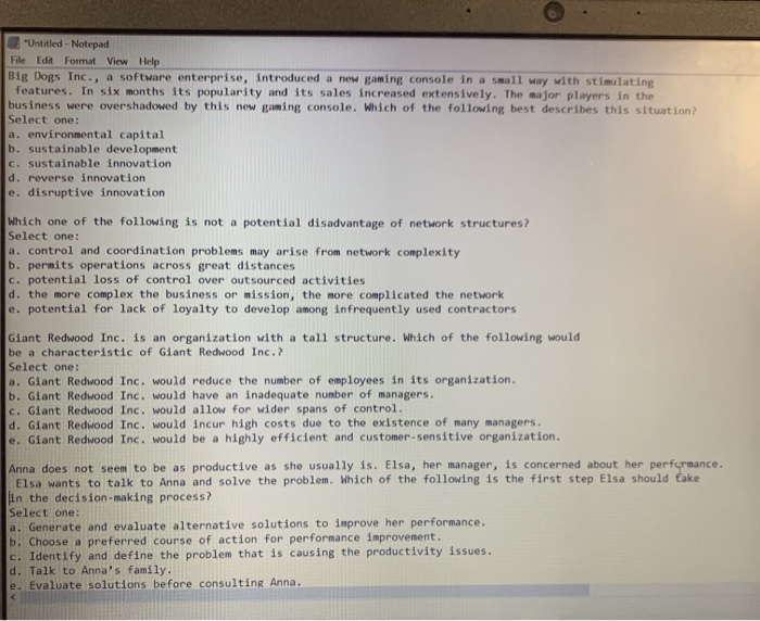 Solved "Untitled - Notepad File Edit Format View Help Big | Chegg.com