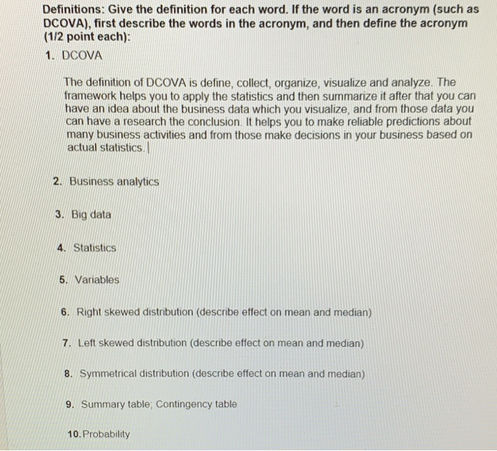 Solved Definitions: Give the definition for each word. If | Chegg.com