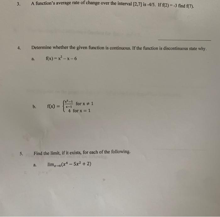 Solved 3. A function's average rate of change over the | Chegg.com