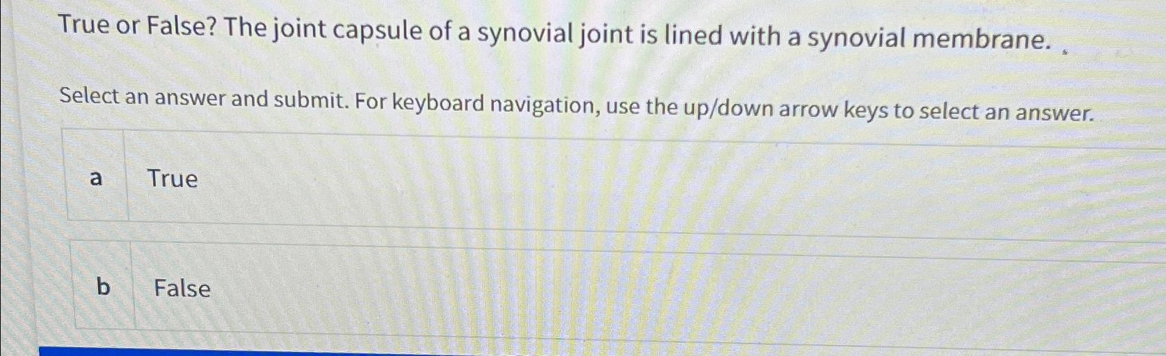 Solved True or False? The joint capsule of a synovial joint | Chegg.com