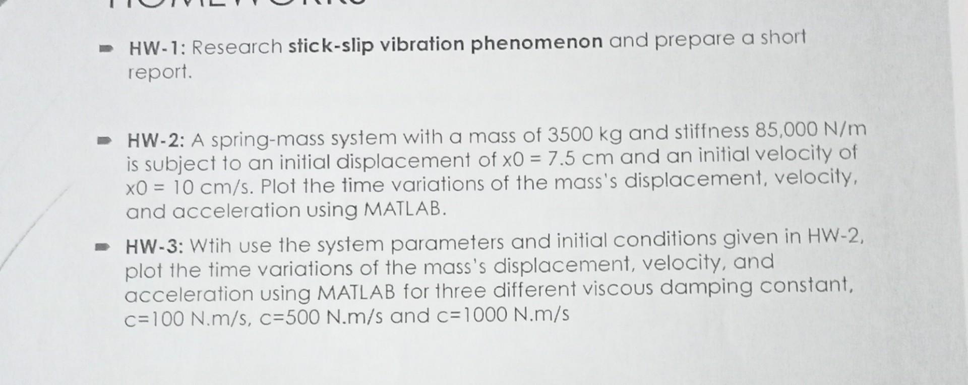 Solved Hw 1 Research Stick Slip Vibration Phenomenon And