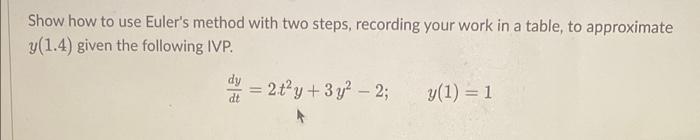 Solved Show how to use Euler's method with two steps, | Chegg.com