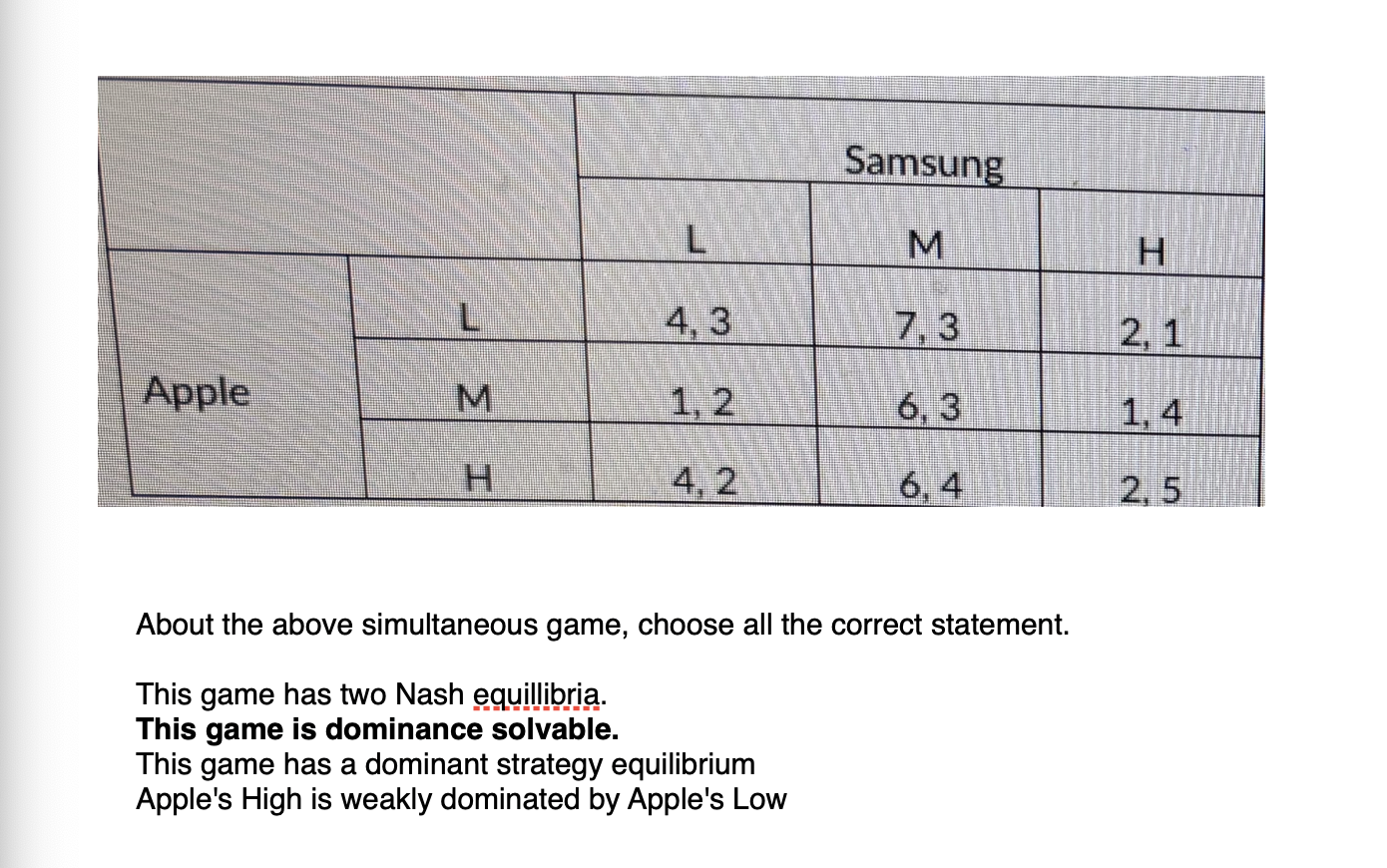 Solved About the above simultaneous game, choose all the | Chegg.com