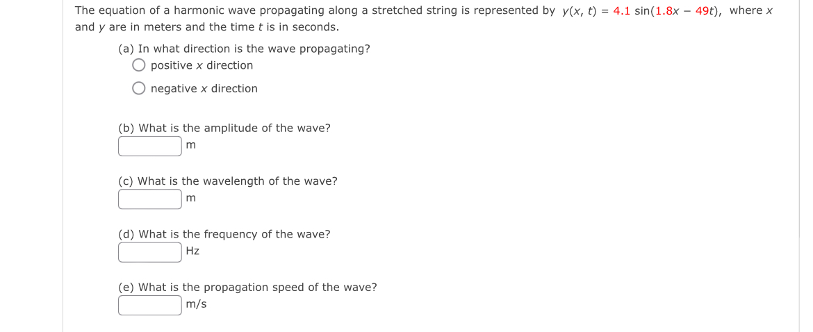 Solved The equation of a harmonic wave propagating along a | Chegg.com