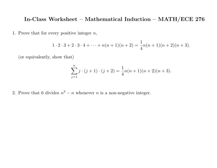 Solved In-Class Worksheet - Mathematical Induction - | Chegg.com