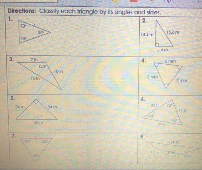 Solved Directions: Classify each triangle by its angles and | Chegg.com