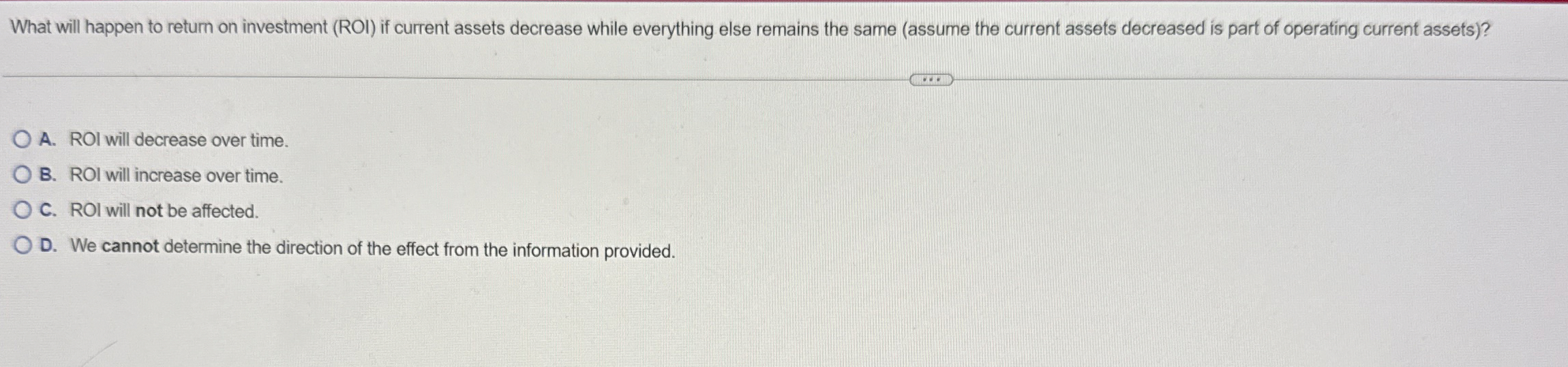Solved What will happen to return on investment (ROI) ﻿if | Chegg.com