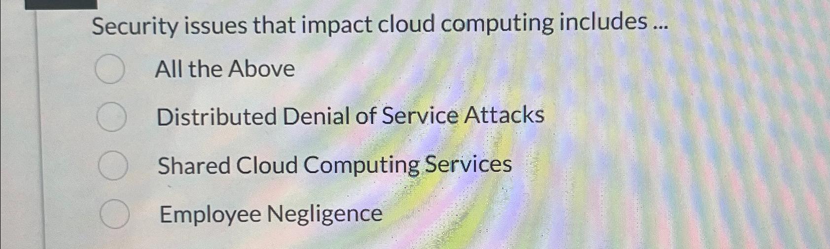 Solved Security issues that impact cloud computing includes | Chegg.com