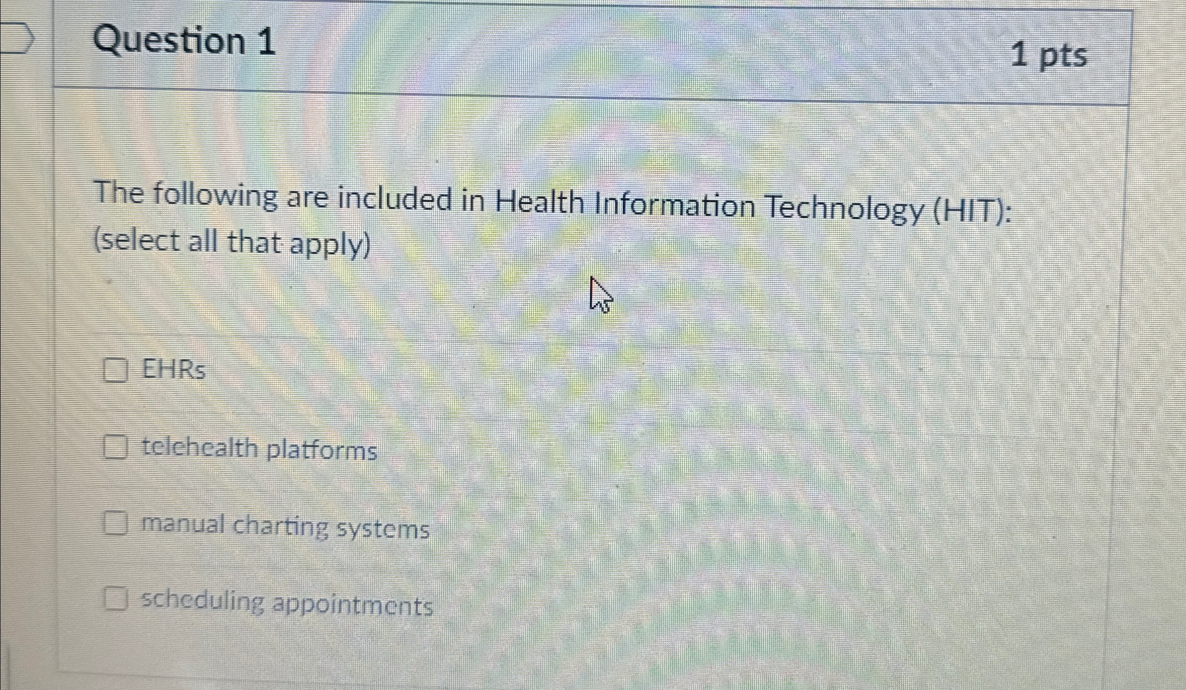 Solved Question 11 ﻿ptsThe following are included in Health | Chegg.com