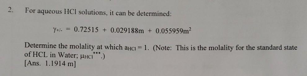 Solved 2. For aqueous HCl solutions, it can be determined: | Chegg.com