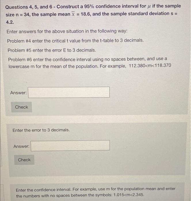 Solved Questions 4, 5, and 6 - Construct a 95% confidence | Chegg.com