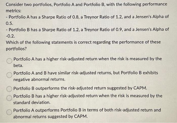 Solved Consider two portfolios, Portfolio A and Portfolio B, | Chegg.com