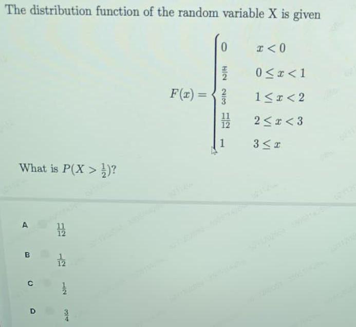 Solved The distribution function of the random variable X is | Chegg.com
