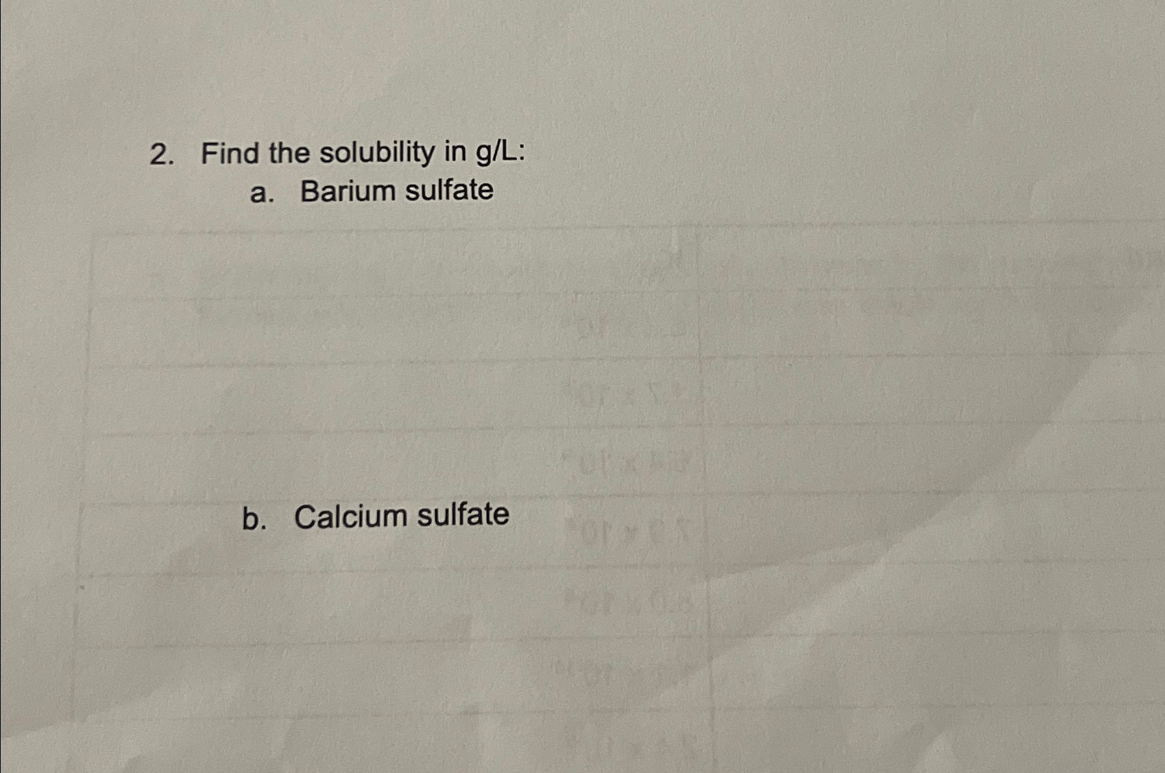 Solved Find the solubility in gL ﻿:a. ﻿Barium sulfateb. | Chegg.com