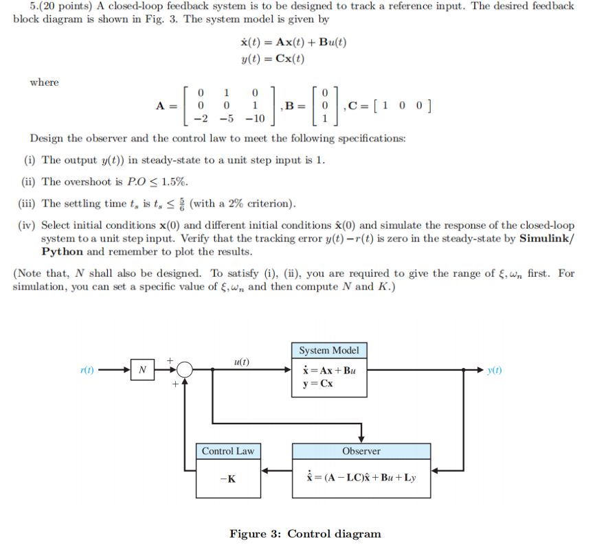Solved 5.(20 ﻿points) ﻿A closed-loop feedback system is to | Chegg.com