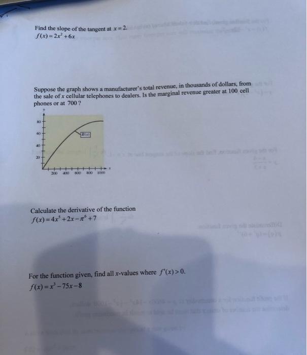 Solved Find the slope of the tangent at x = 2. f(x)=2x2 +6x | Chegg.com