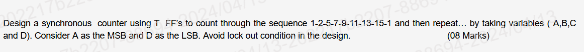 Solved Design a synchronous counter using T ﻿FF's to count | Chegg.com