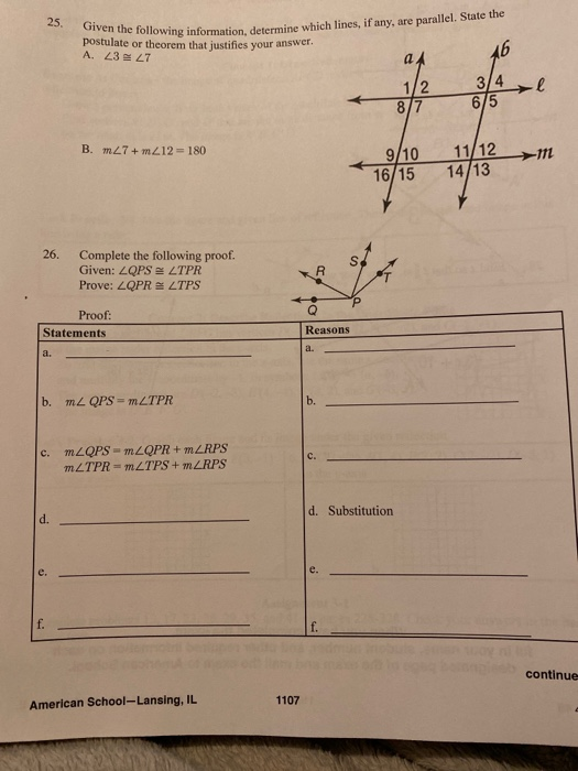 Solved Given the following information, determine which | Chegg.com