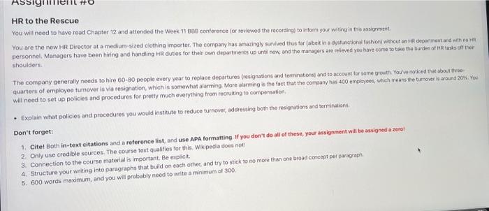 Solved HR to the Rescue You will need to have read Chapter | Chegg.com