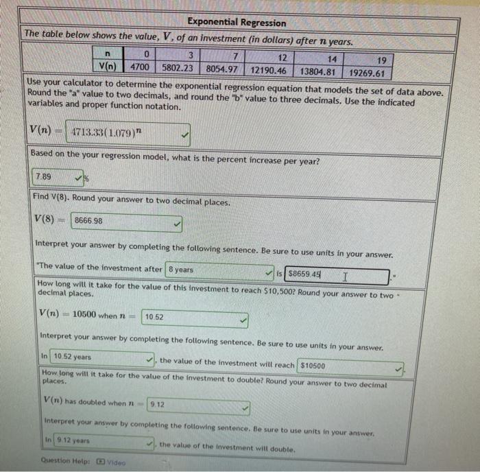 Solved Exponential Regression The table below shows the | Chegg.com