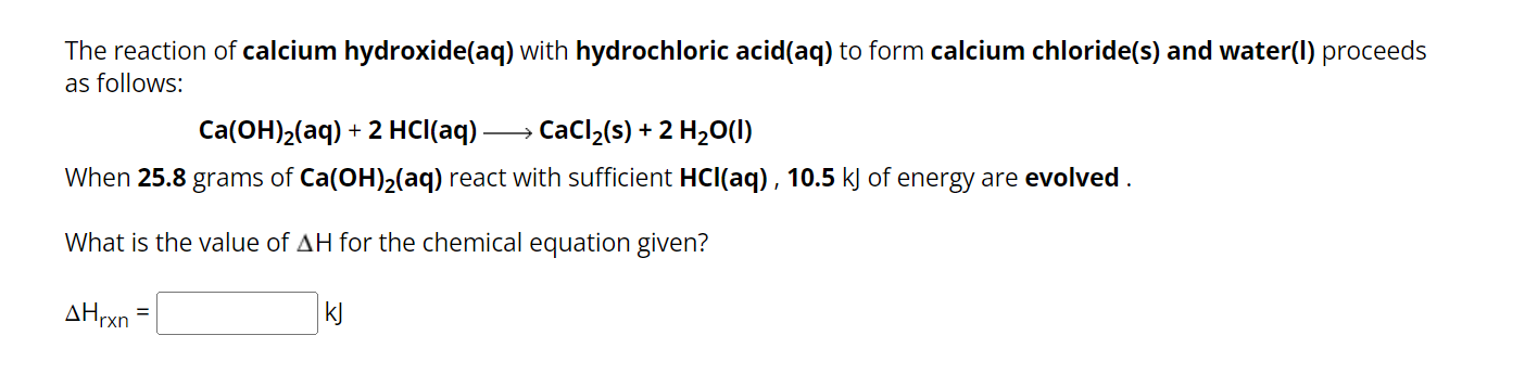 Solved The reaction of calcium hydroxide(aq) ﻿with | Chegg.com