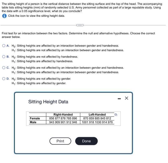 Solved The sitting height of a person is the vertical | Chegg.com