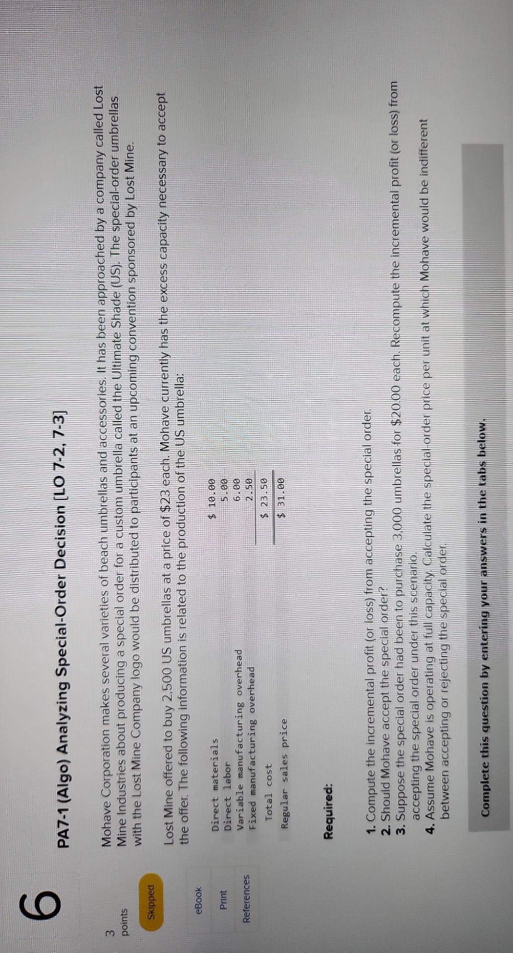 Solved PA7-1 (Algo) Analyzing Special-Order Decision [LO | Chegg.com