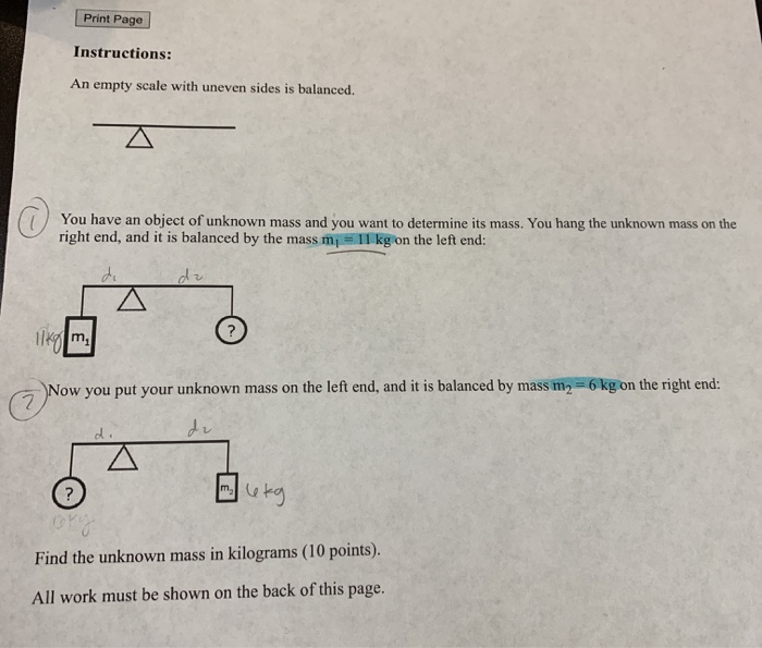 Print Page Instructions: An empty scale with uneven | Chegg.com