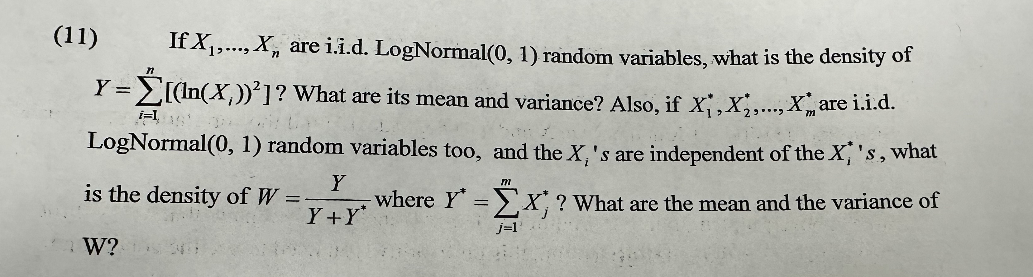 Solved (11) ﻿If x1,dots,xn ﻿are i.i.d. ﻿LogNormal(0,1) | Chegg.com
