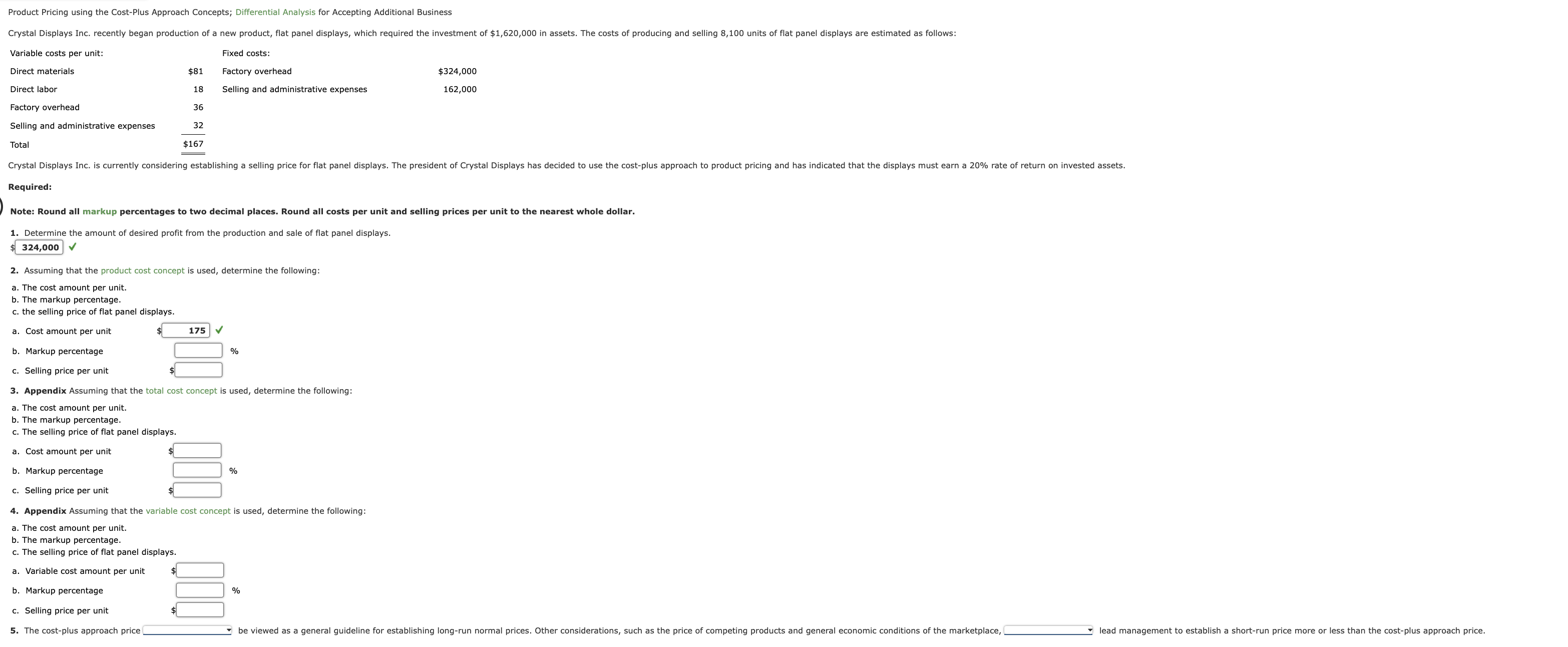 Solved Product Pricing using the Cost-Plus Approach | Chegg.com