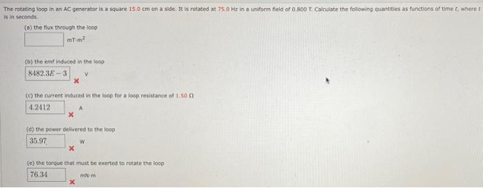 Solved The rotating loop in an AC generator is a square 15.0 | Chegg.com
